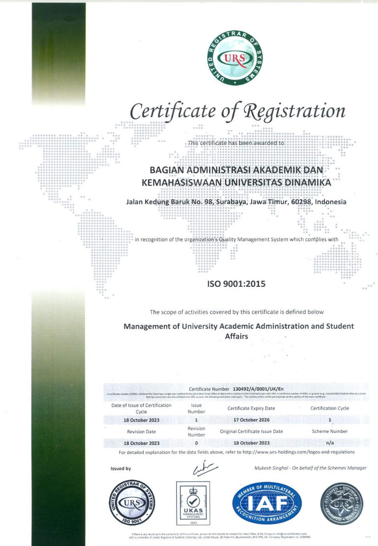 Sertifikat ISO 9001:2015 Bagian Administrasi Akademik Dan Kemahasiswaan (BAAK) - Universitas ...