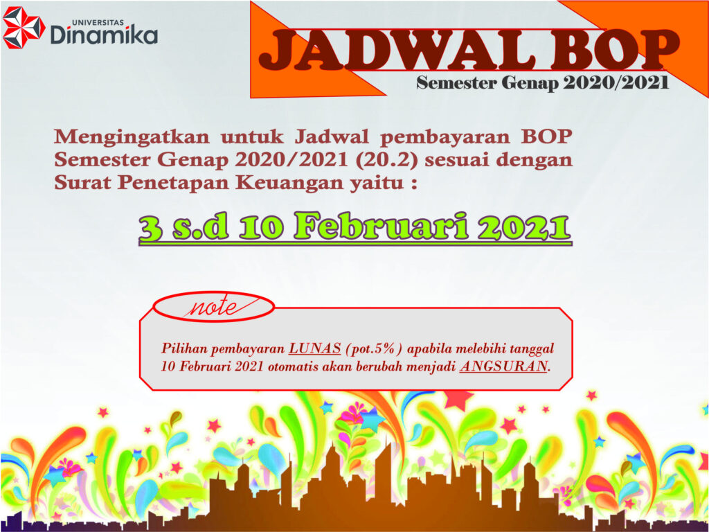 Jadwal Pembayaran BOP Semester Genap 2020/2021 (20.2) - Universitas Dinamika Surabaya
